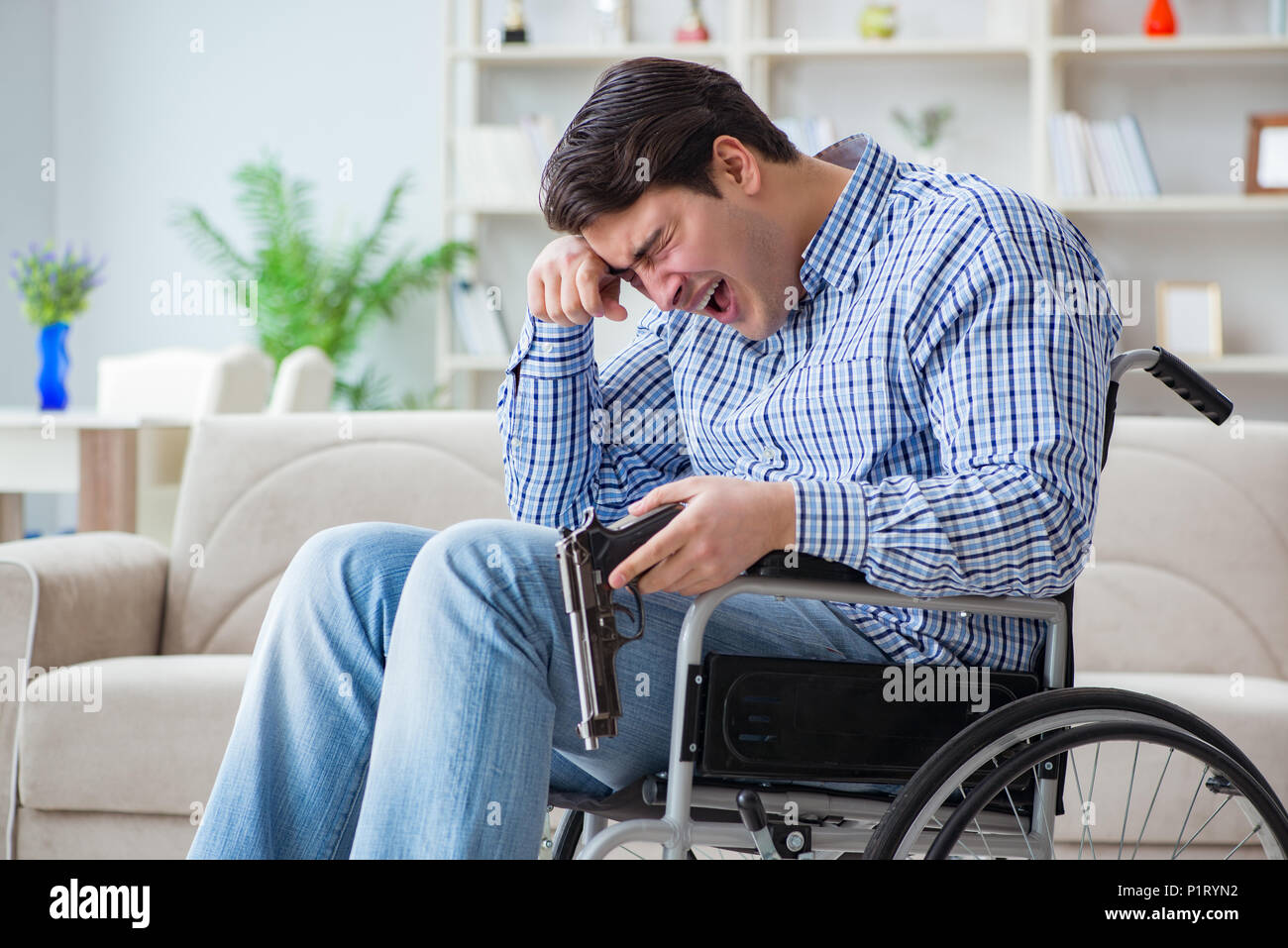 Disabled student desperate and committing suicide Stock Photo - Alamy