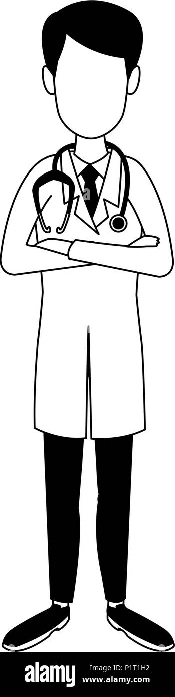 Male doctor cartoon in black and white Stock Vector Image & Art - Alamy