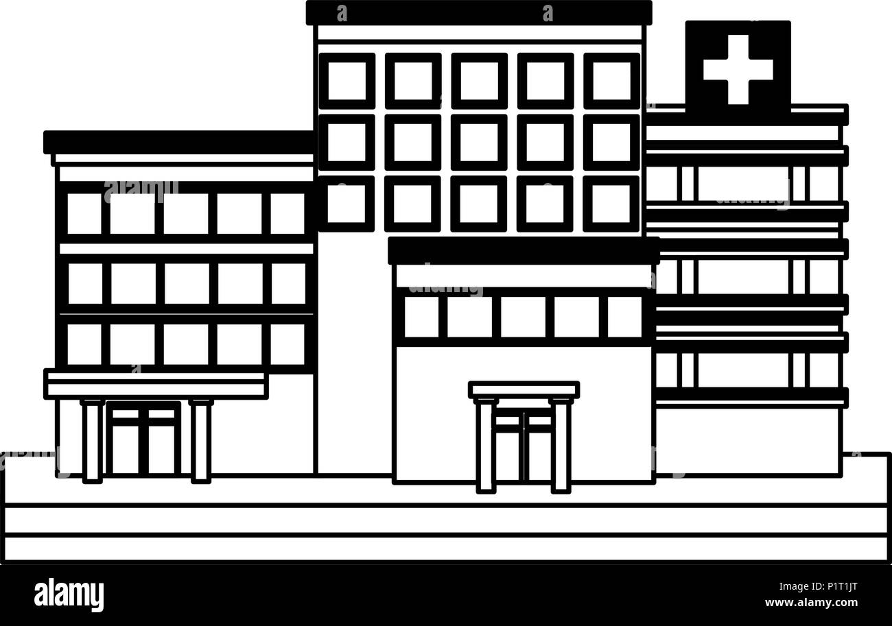 Hospital building isolated in black and white Stock Vector Image & Art ...