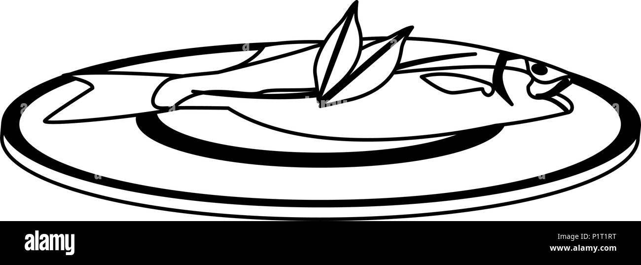 Fish seafood on dish in black and white Stock Vector Image & Art - Alamy