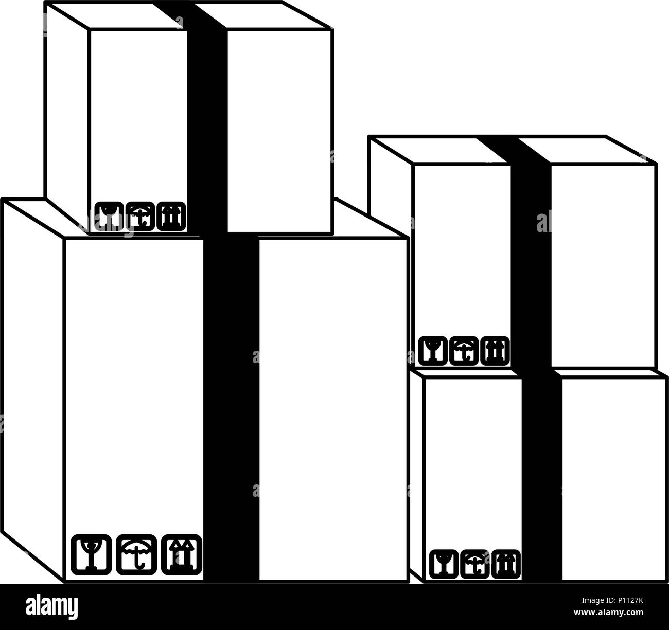 Cardboard boxes stacked in black and white Stock Vector Image & Art - Alamy