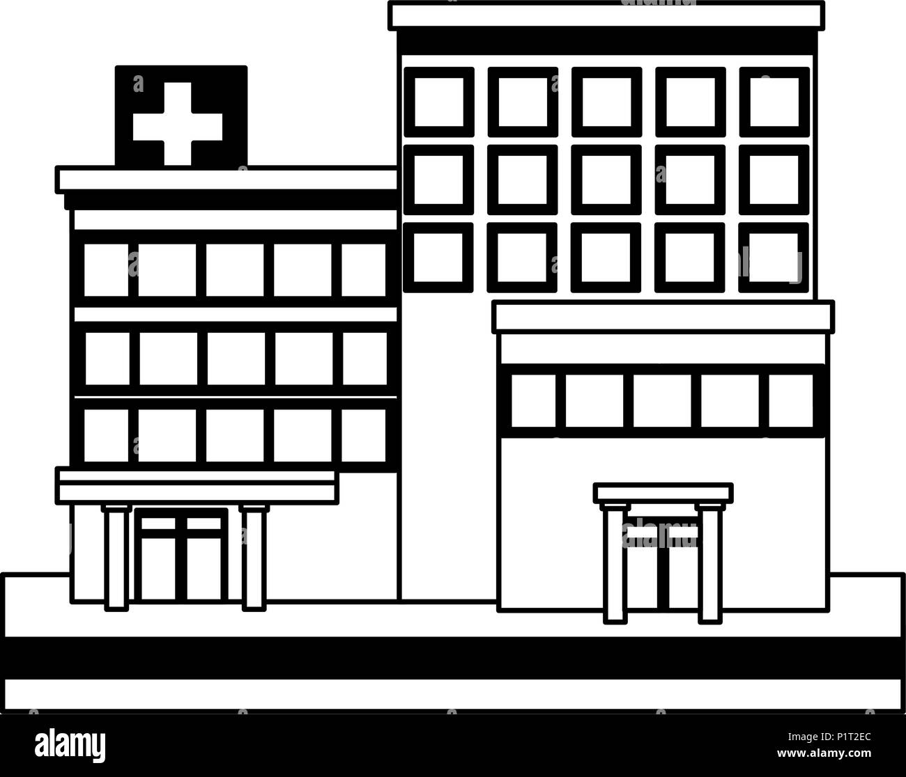 Hospital building isolated in black and white Stock Vector Image & Art ...