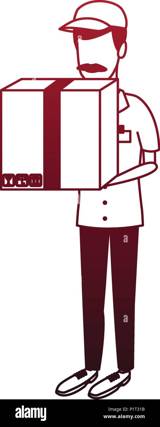 Courier holding box red lines Stock Vector Image & Art - Alamy