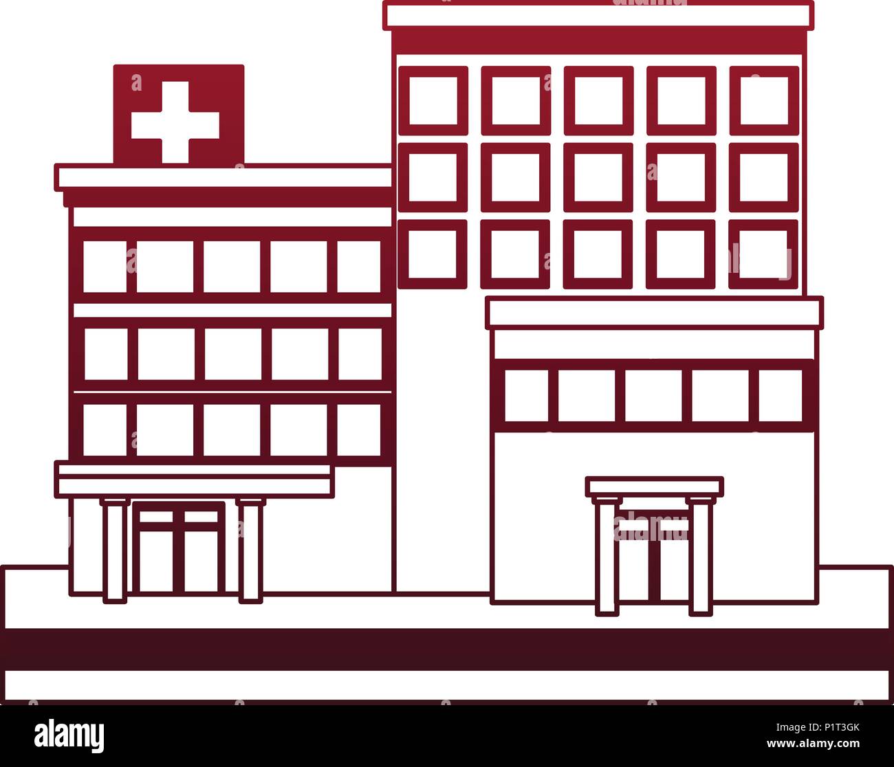Hospital building isolated red lines Stock Vector Image & Art - Alamy