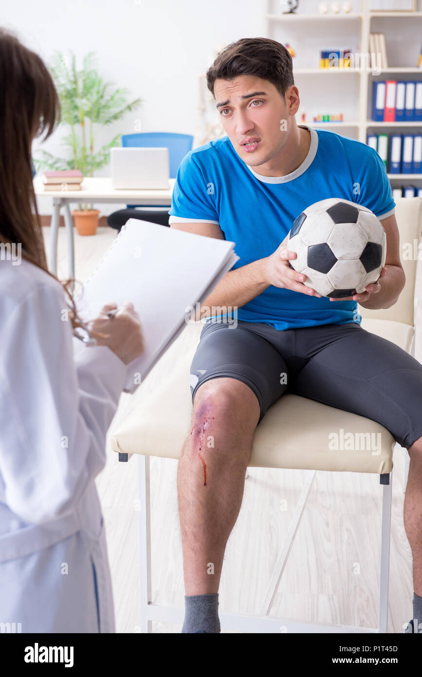 Football soccer player visiting doctor after injury Stock Photo - Alamy