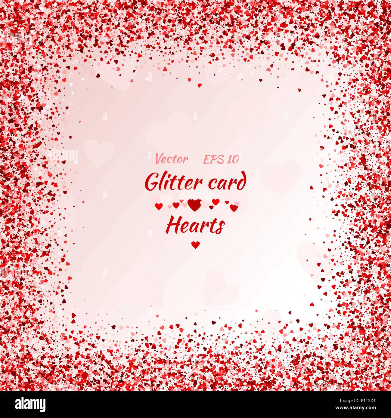 Vector card with shimmer. Greeting card with hearts. Red sparkle ...