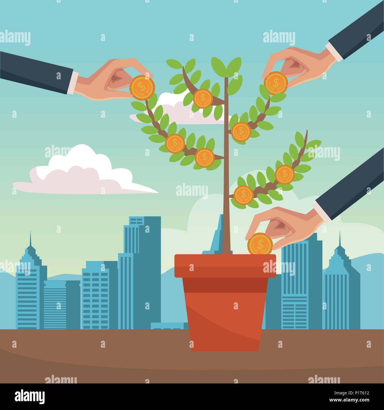 Money plant in pot cartoon Stock Vector Image & Art - Alamy
