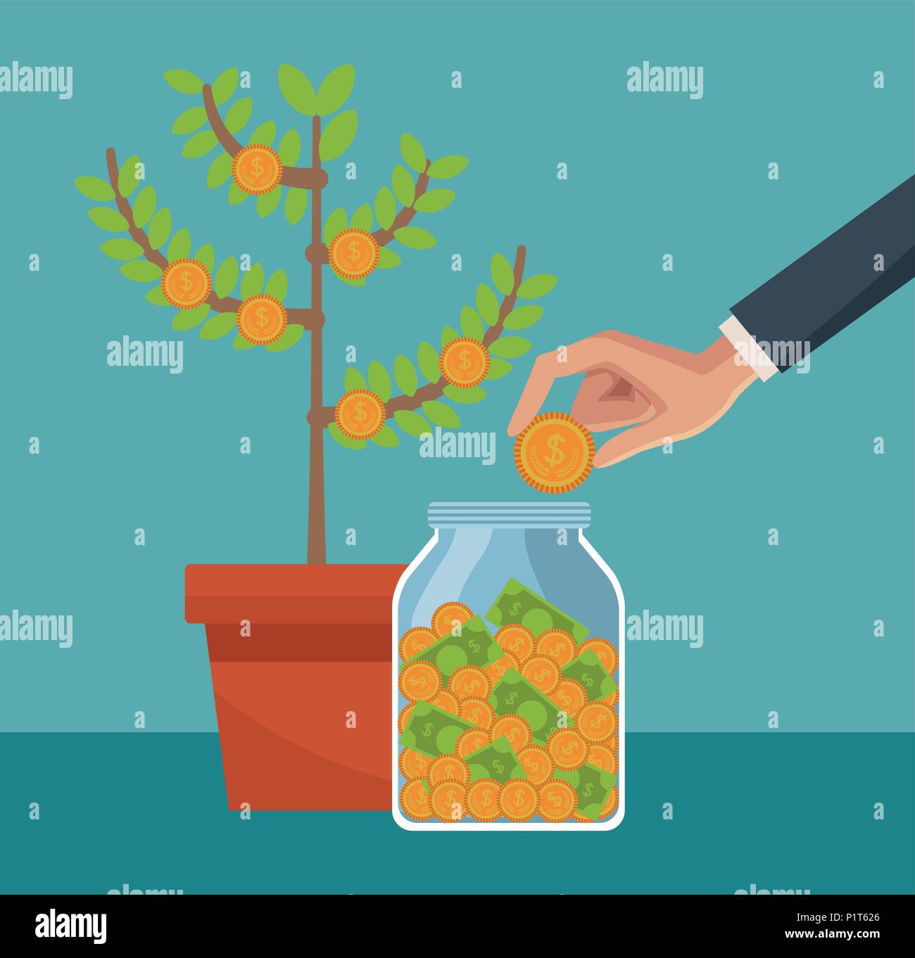 Money plant in pot cartoon Stock Vector Image & Art - Alamy