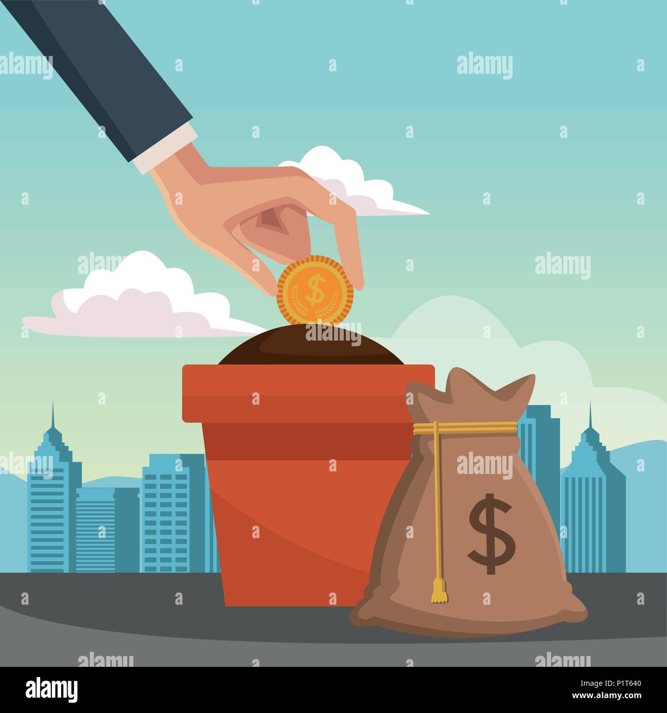Money plant in pot cartoon Stock Vector Image & Art - Alamy