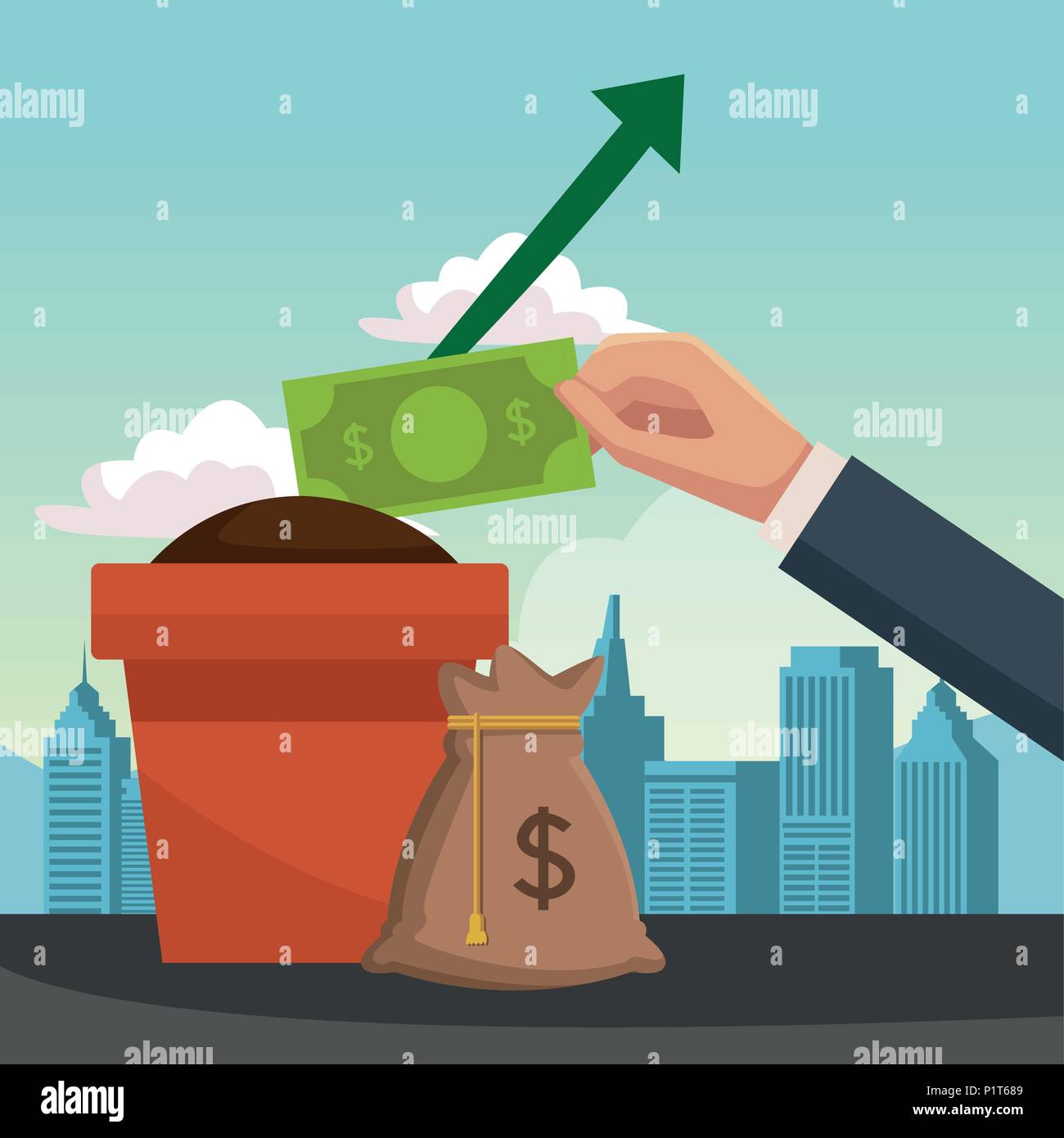 Money plant in pot cartoon Stock Vector Image & Art - Alamy