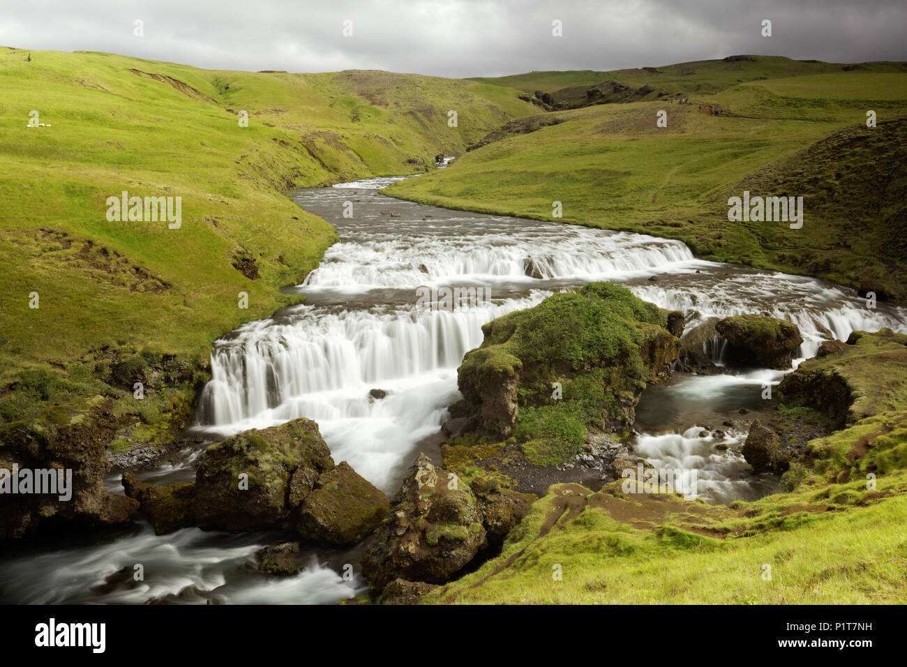 Skógá River falls over cascade waterfall, Skógar, South Region, Iceland ...