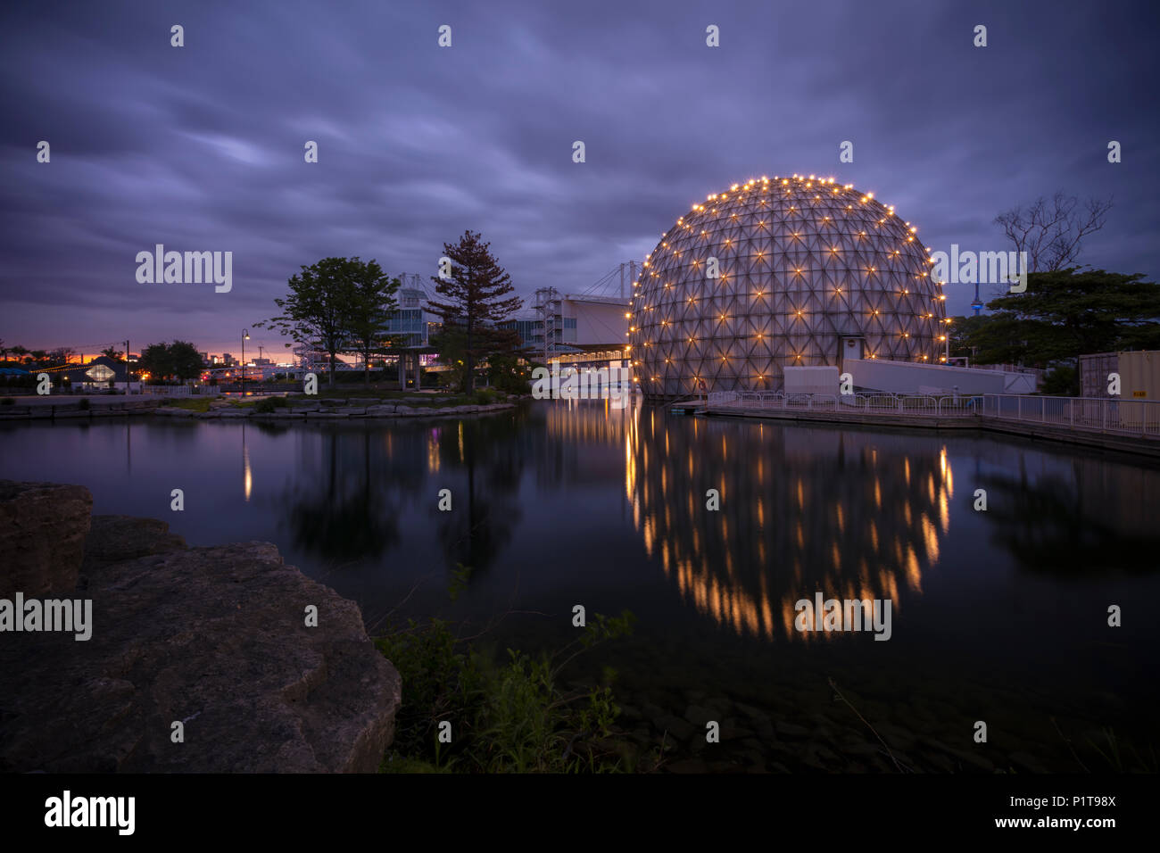 The Ontario Place Cinesphere at dusk in Toronto, Ontario Stock Photo ...