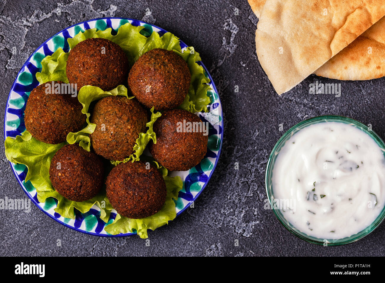 Classic falafel on the plate. Top view, copy space Stock Photo - Alamy