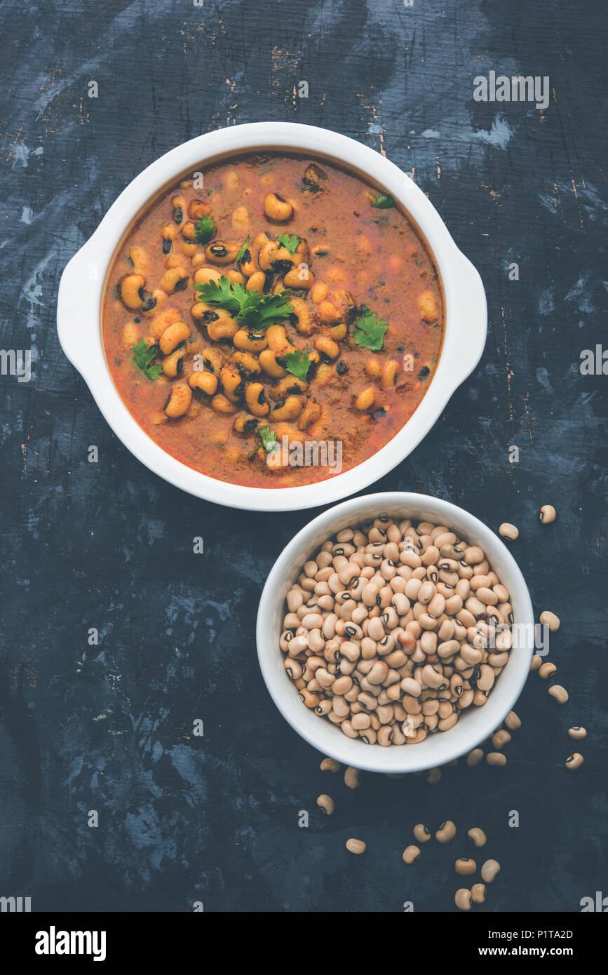 Black Eyed Kidney Beans Curry or Chawli chi usal / masala, served in a ...