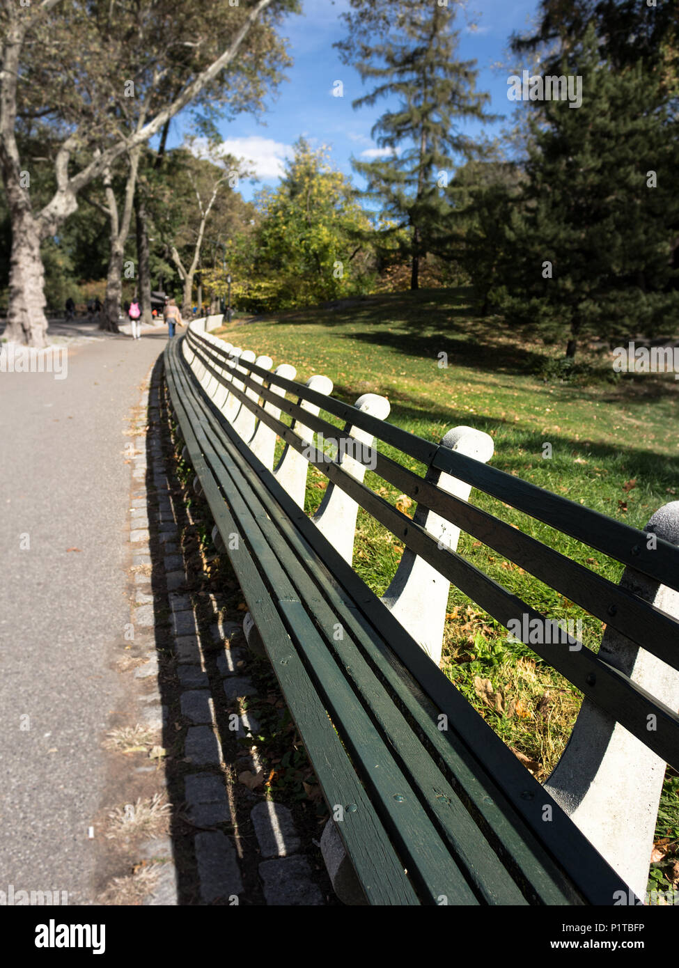 Long Bench at Central Park NYC USA Stock Photo - Alamy