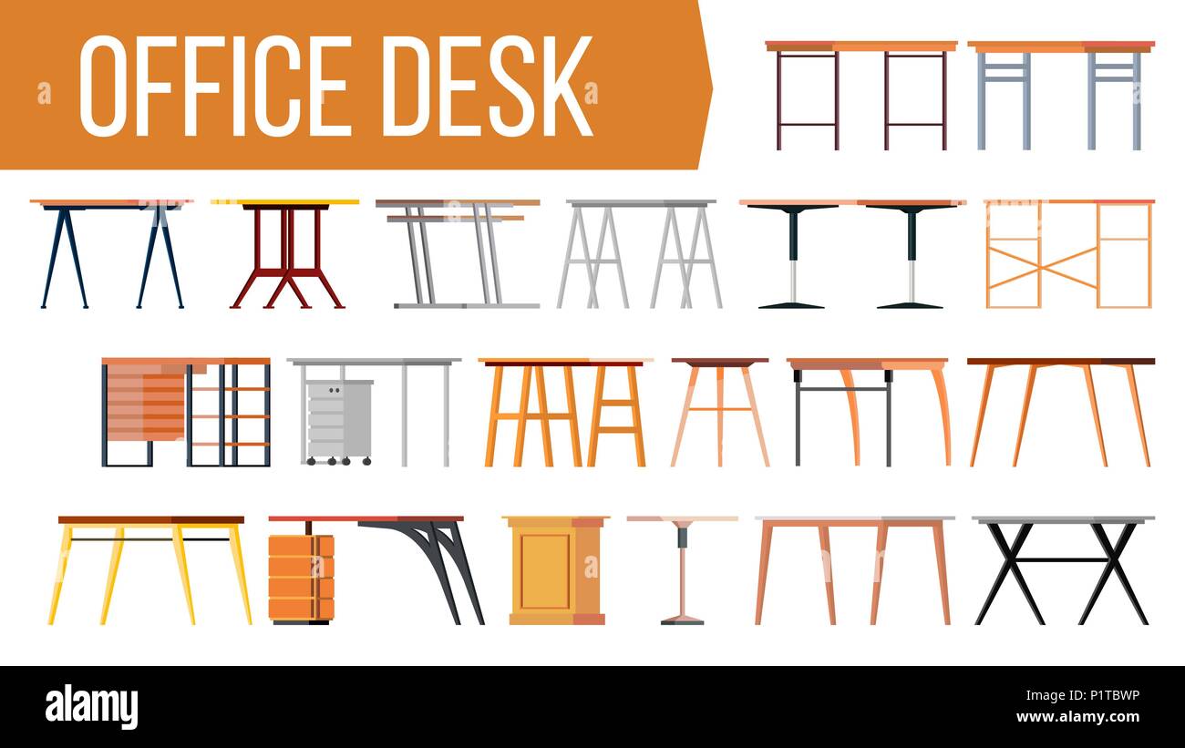 Office Desk Set Vector. Office Creative Modern Desk. Home Table ...