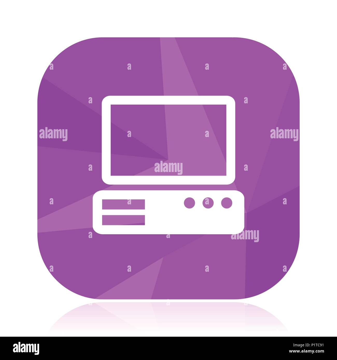 Computer flat vector icon. PC violet web button. Screen internet square ...