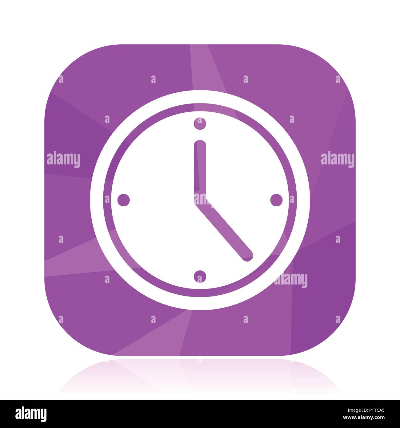 Time flat vector icon. Watch violet web button. Clock internet square ...