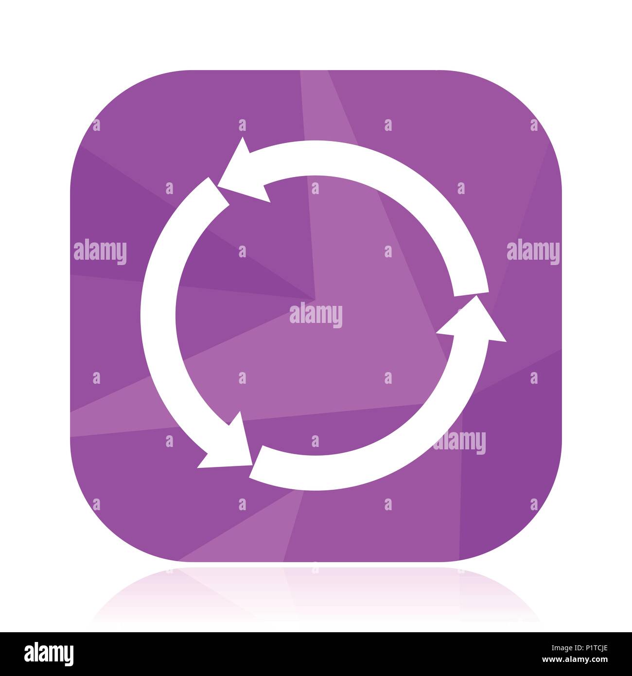Reload vector icon. Circle violet web button. Recycle internet square sign. Recycling modern ...