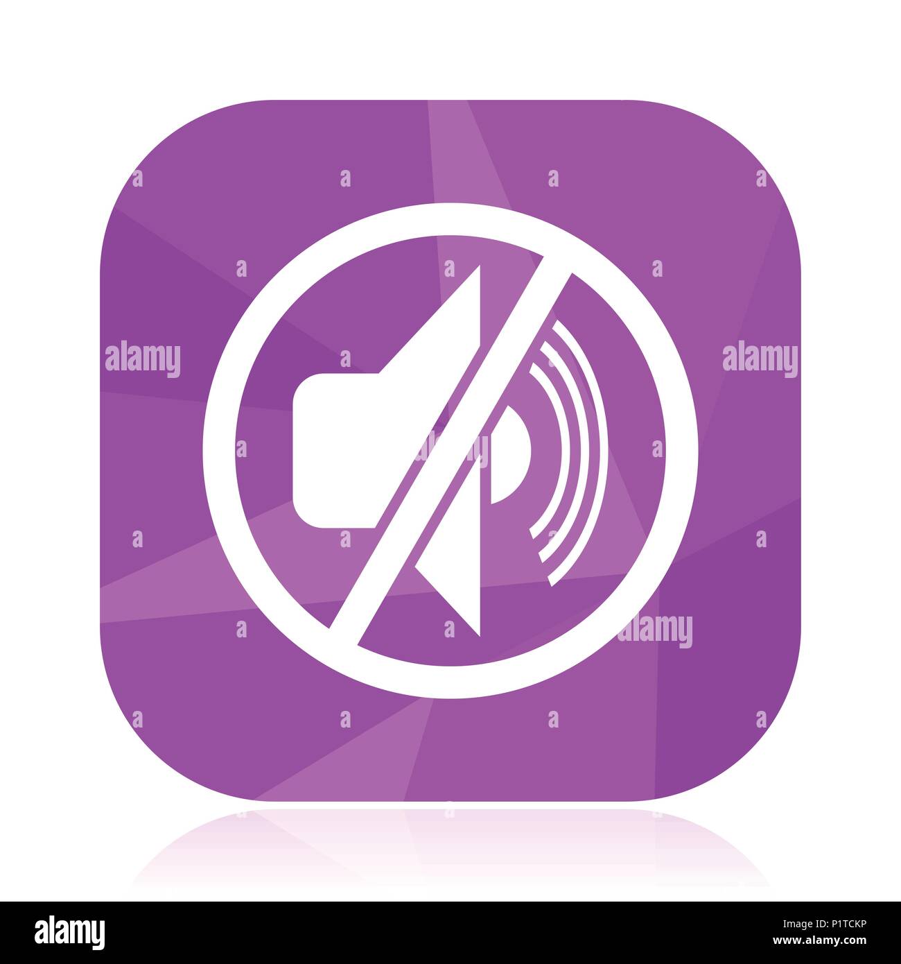 Mute flat vector icon. Sound violet web button. Audio internet square ...