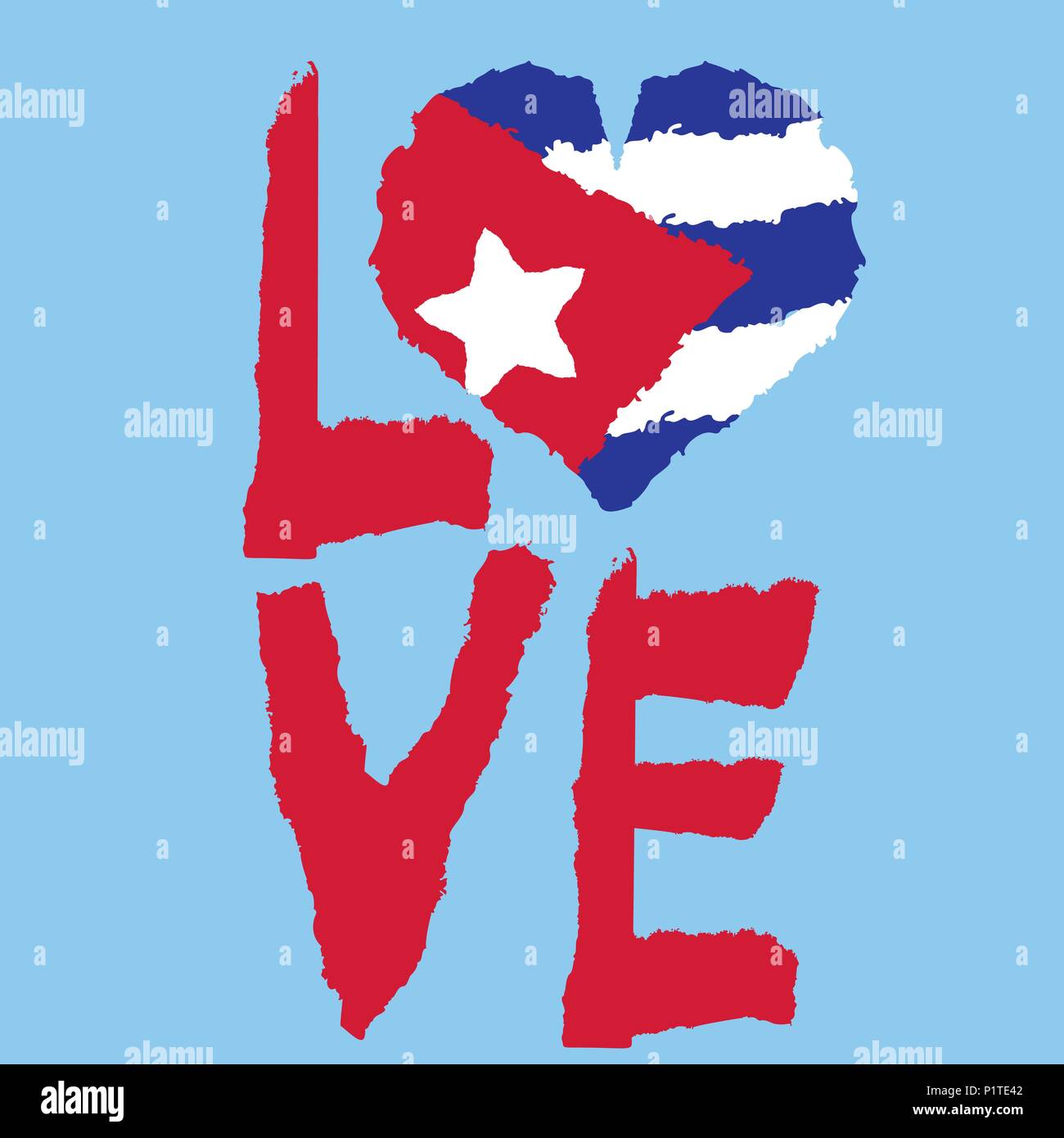 Love Cuba, America. Vintage national flag in silhouette of heart Torn ...
