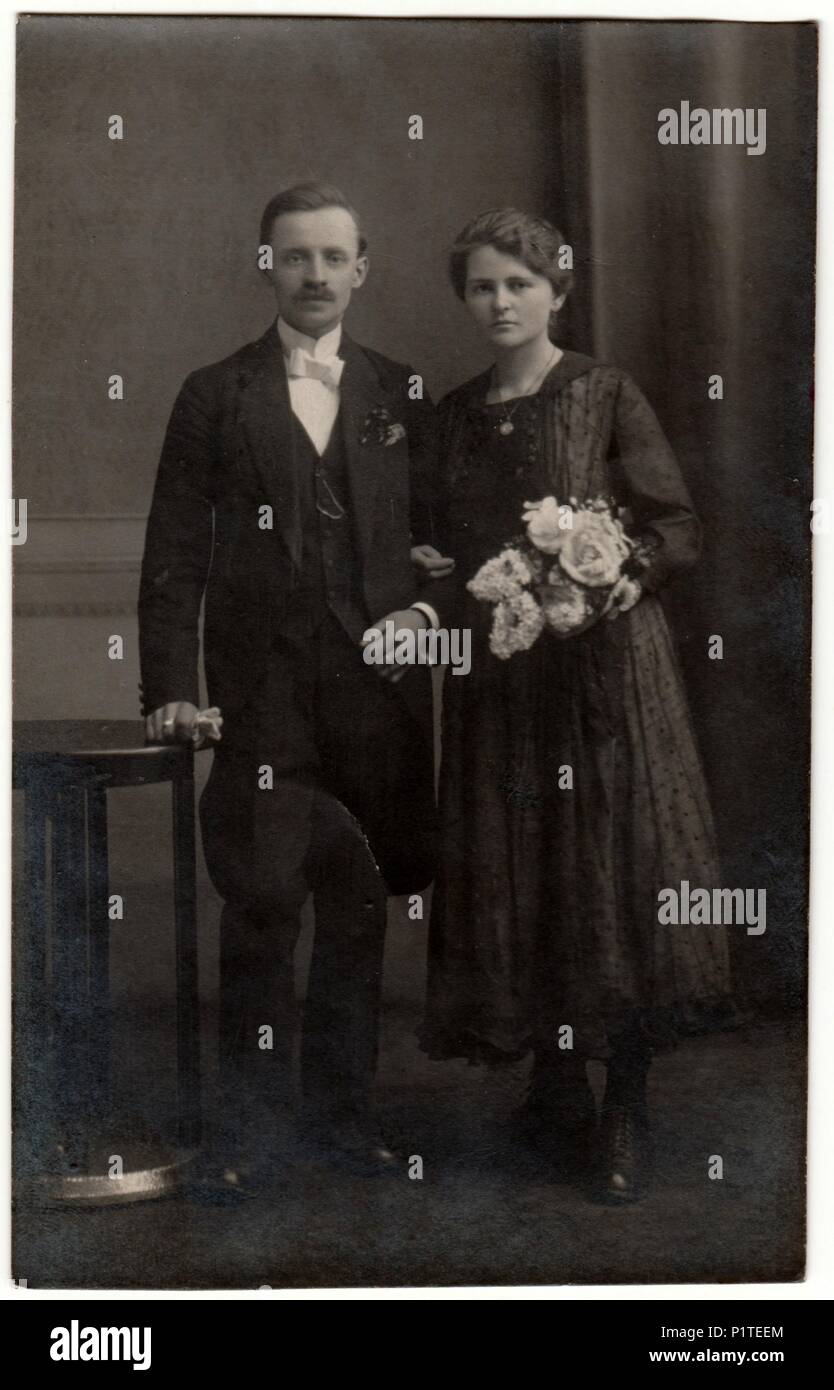 RICANY, THE CZECHOSLOVAK REPUBLIC - 1930: Vintage photo shows a couple ...