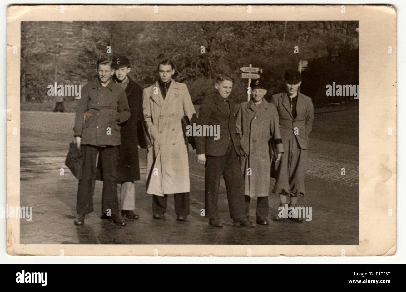 GERMANY - CIRCA 1950s: Vintage photo shows group of boys (students) go ...