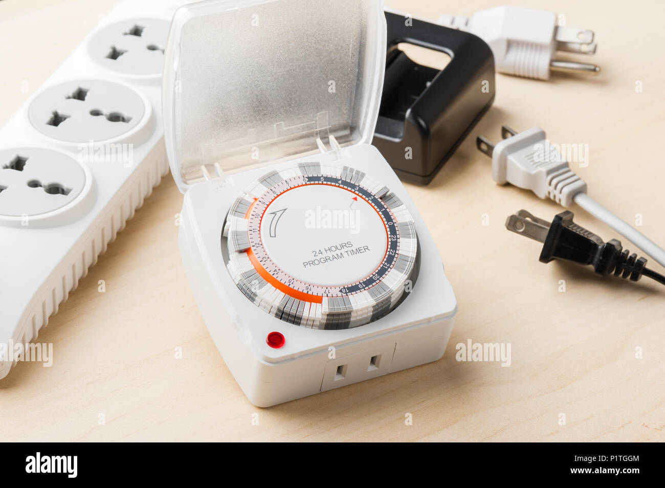 electrical socket with 24 hours program timer Stock Photo - Alamy