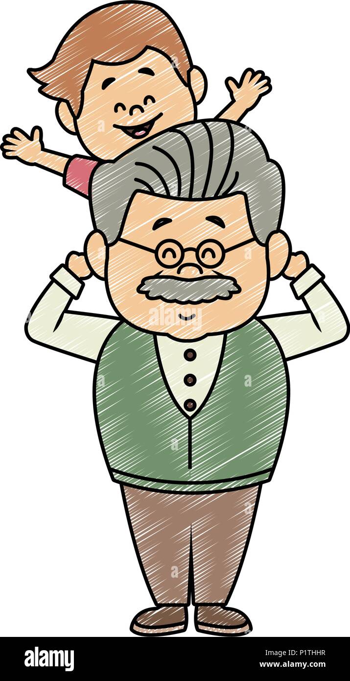 Grandfather and grandson drawing Stock Vector Images - Alamy