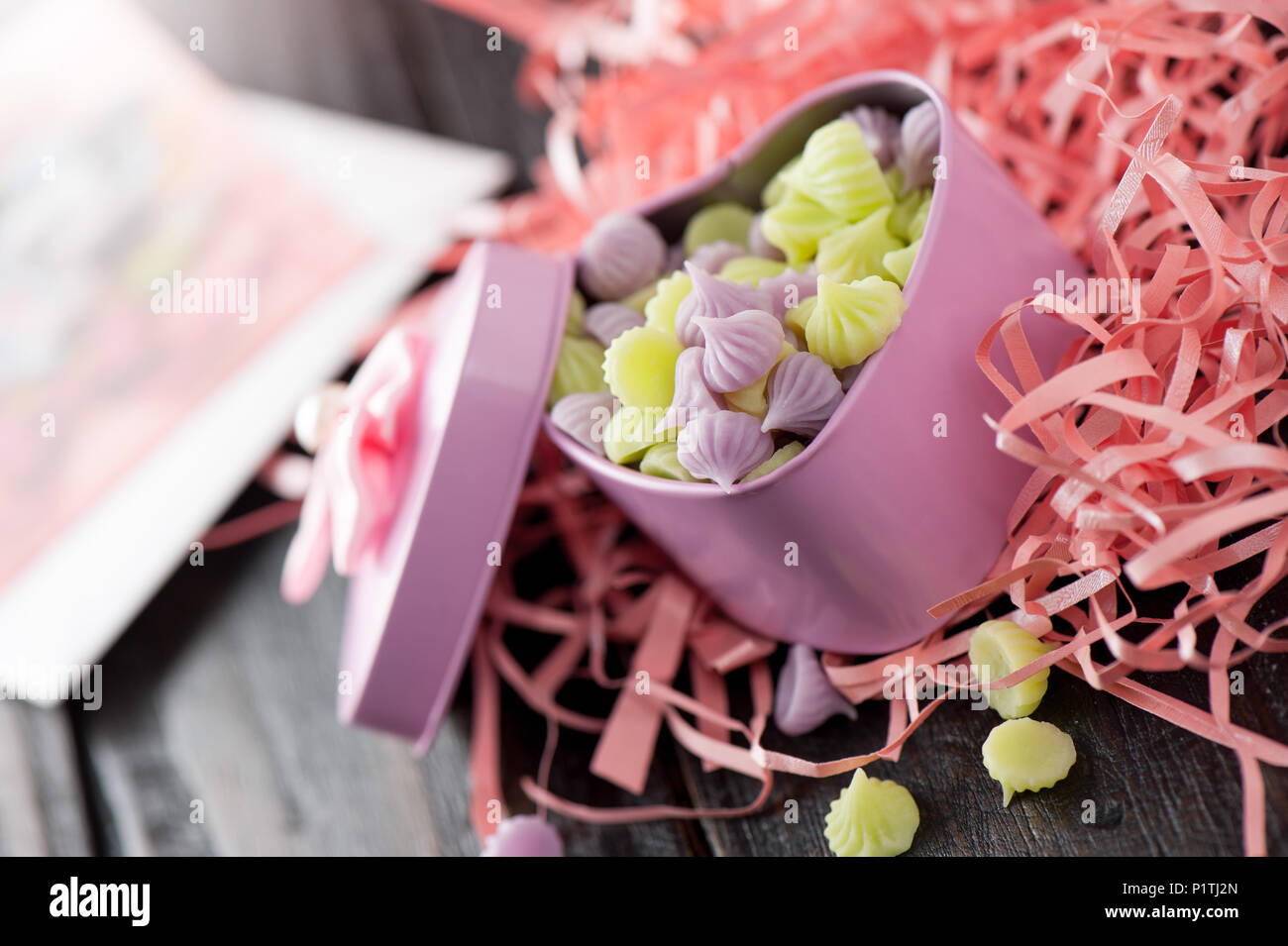 Aalaw or Alua, Thai traditional candy sweet dessert in heart box ...