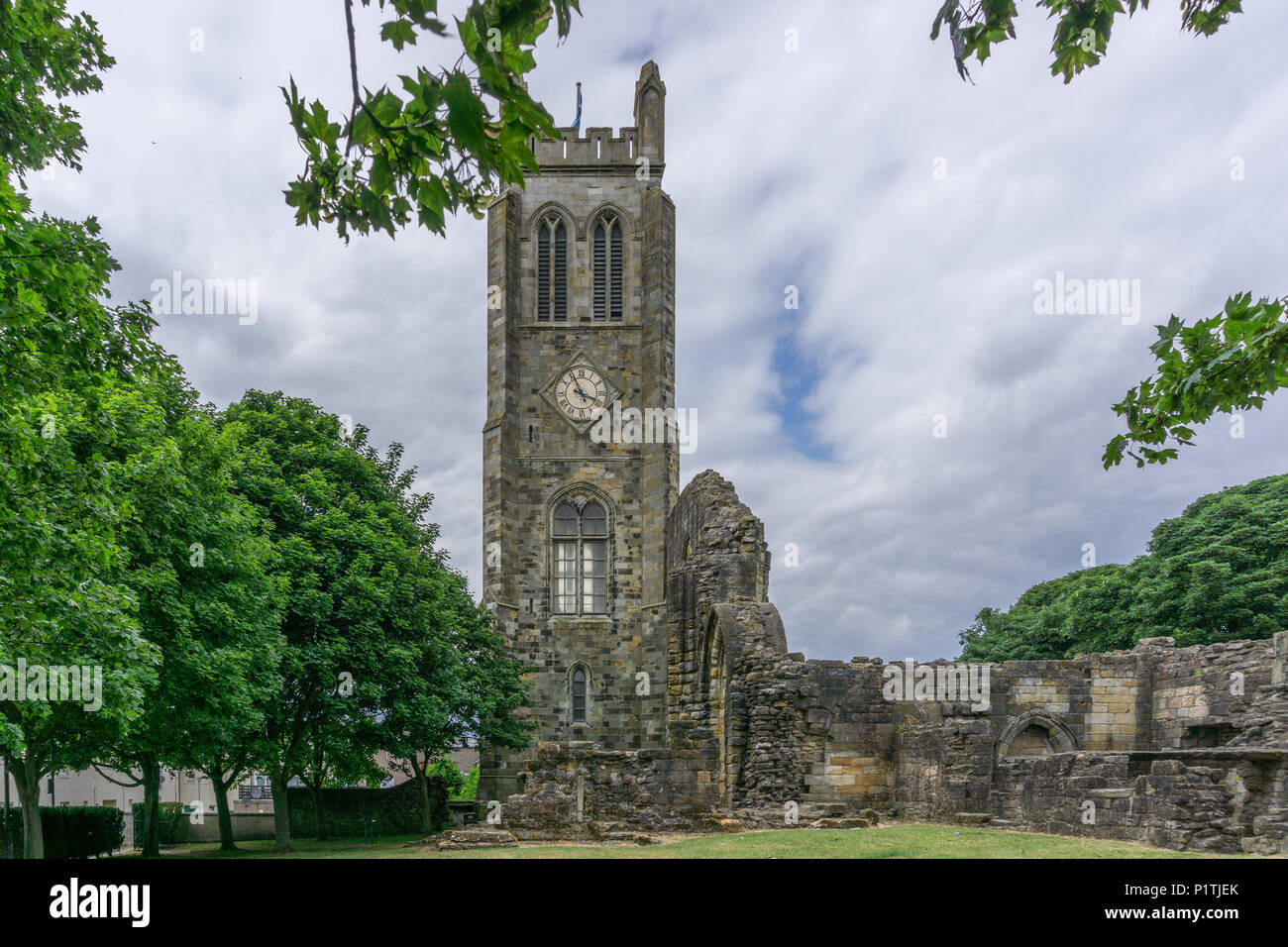 The ancient ruins of Kilwinning Abbey and the old Clock Tower that ...