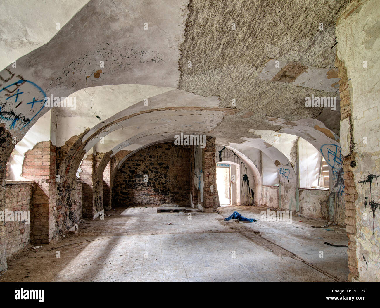 Broken, desolate and abandoned Baroque castle in Czech Republic Stock ...