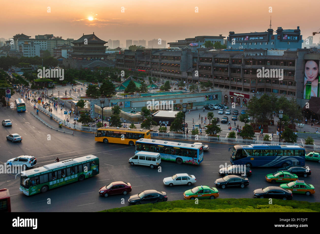 Xian, China - August 6, 2012: Street scene in the city of Xian at ...