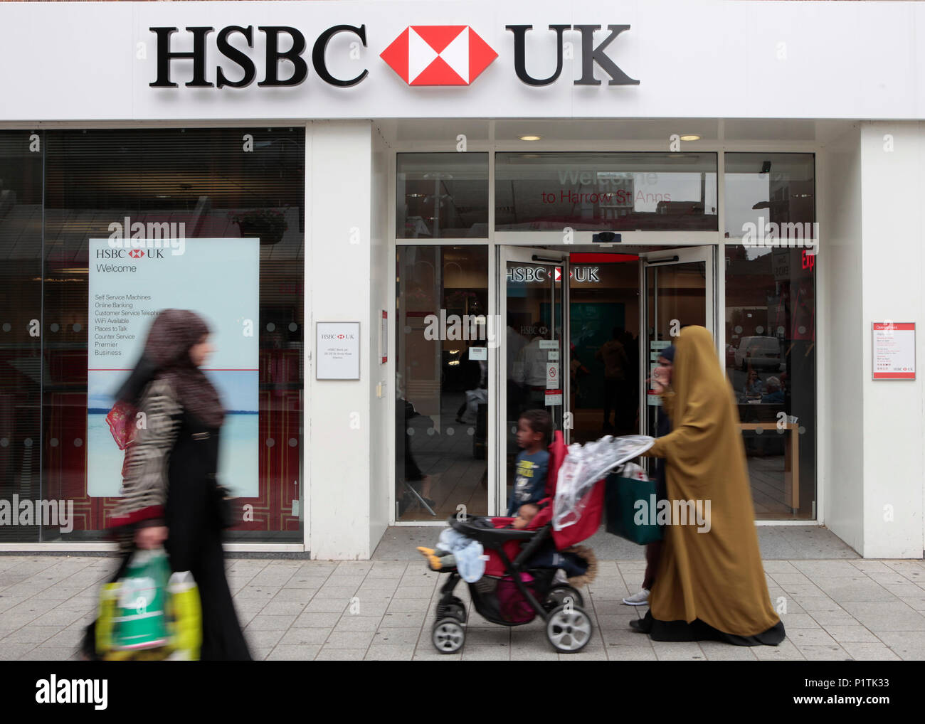 HSBC BANK. Shops and people shopping in Harrow, middlesex, London, UK ...