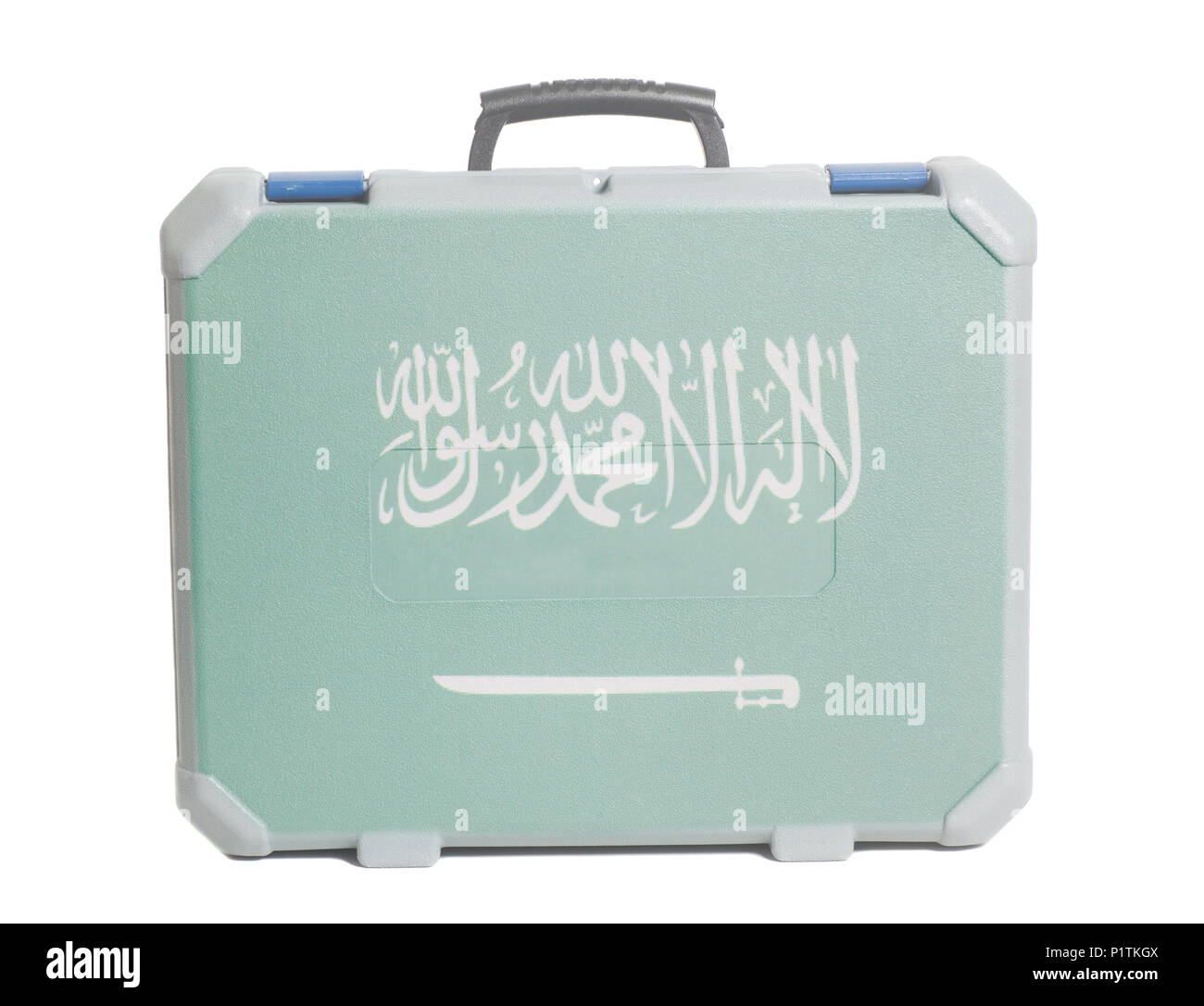 Business travel suitcase with Flag of kingdom of Saudi Arabia isolated ...