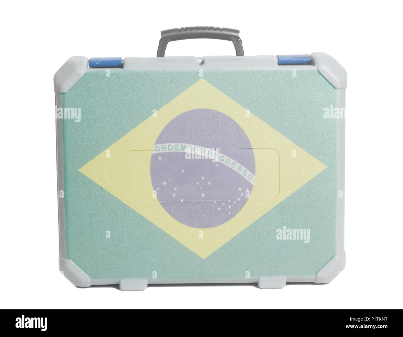 Business travel suitcase with flag of Brazil isolated on a white ...