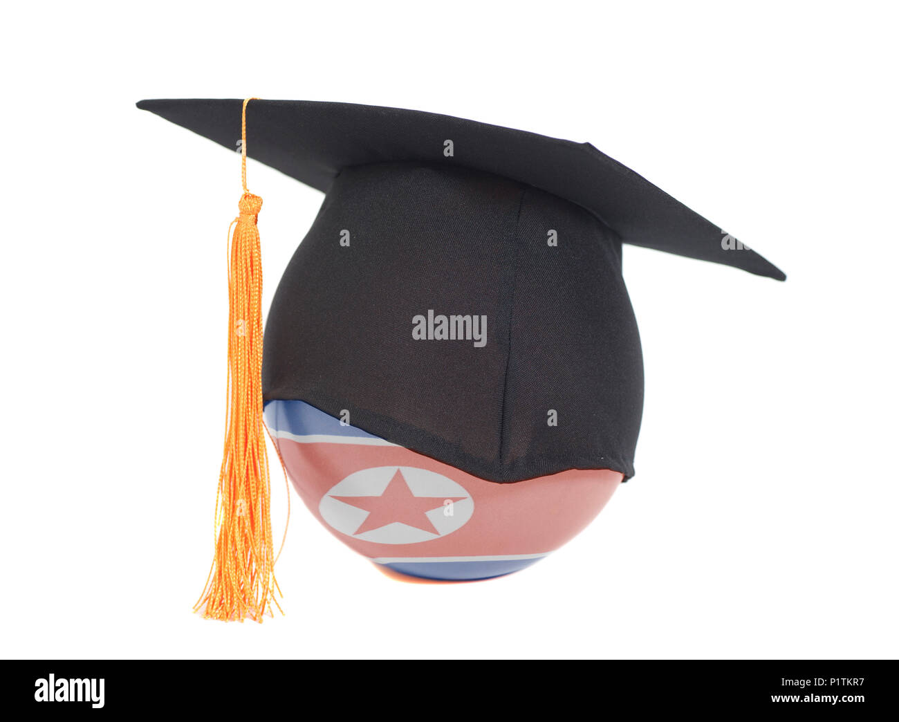 Graduation Cap and Flag of North Korea isolated on a white background ...