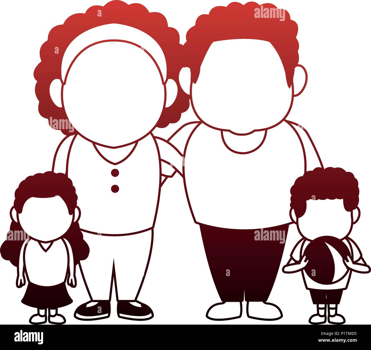 Cute family cartoon red lines Stock Vector Image & Art - Alamy