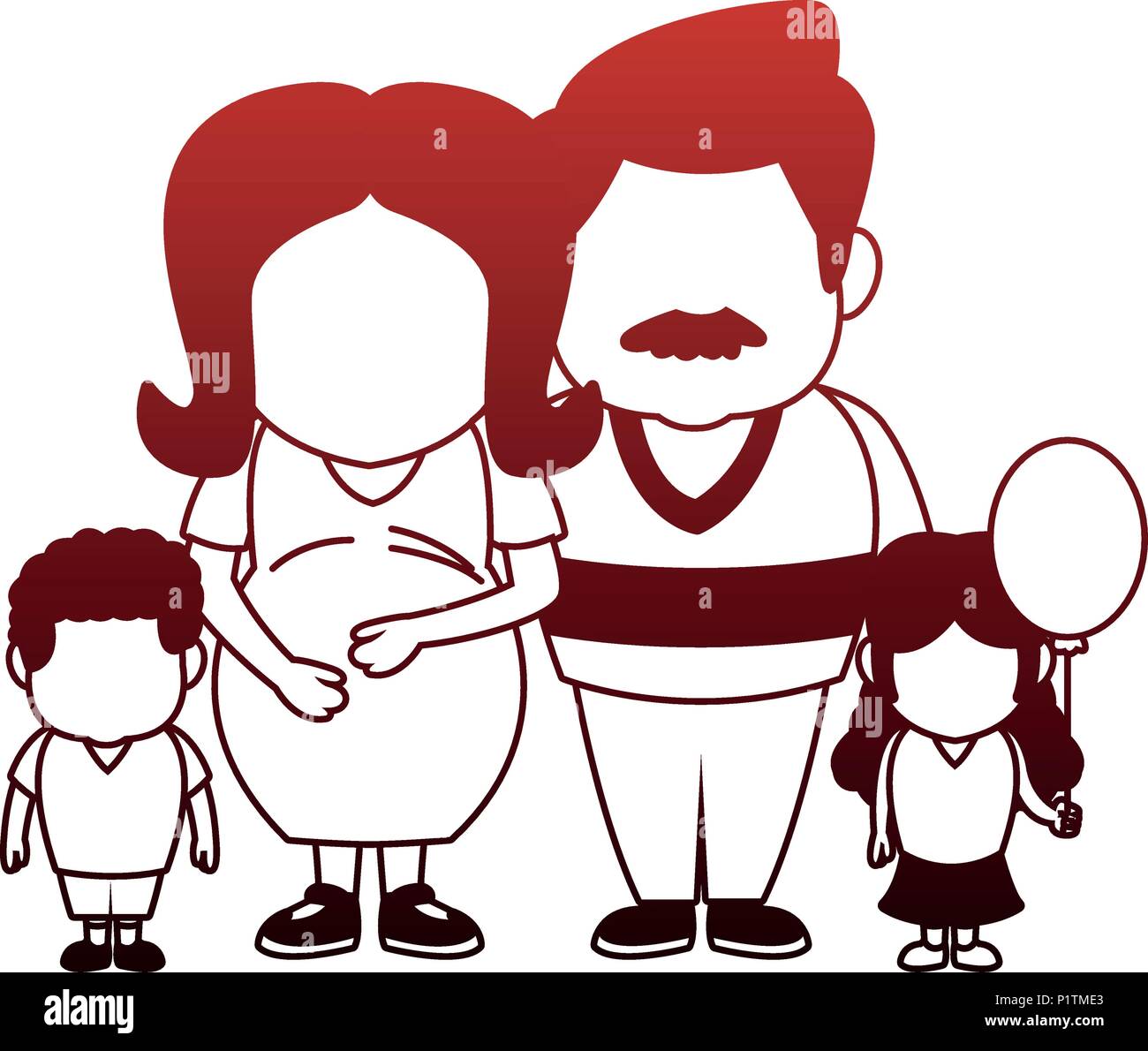 Cute family cartoon red lines Stock Vector Image & Art - Alamy