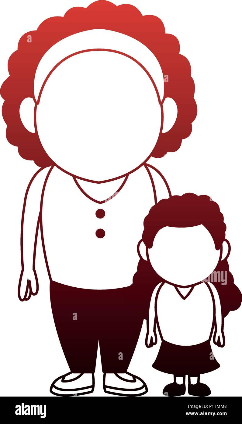 Mom with daugther faceless cartoon red lines Stock Vector Image & Art ...