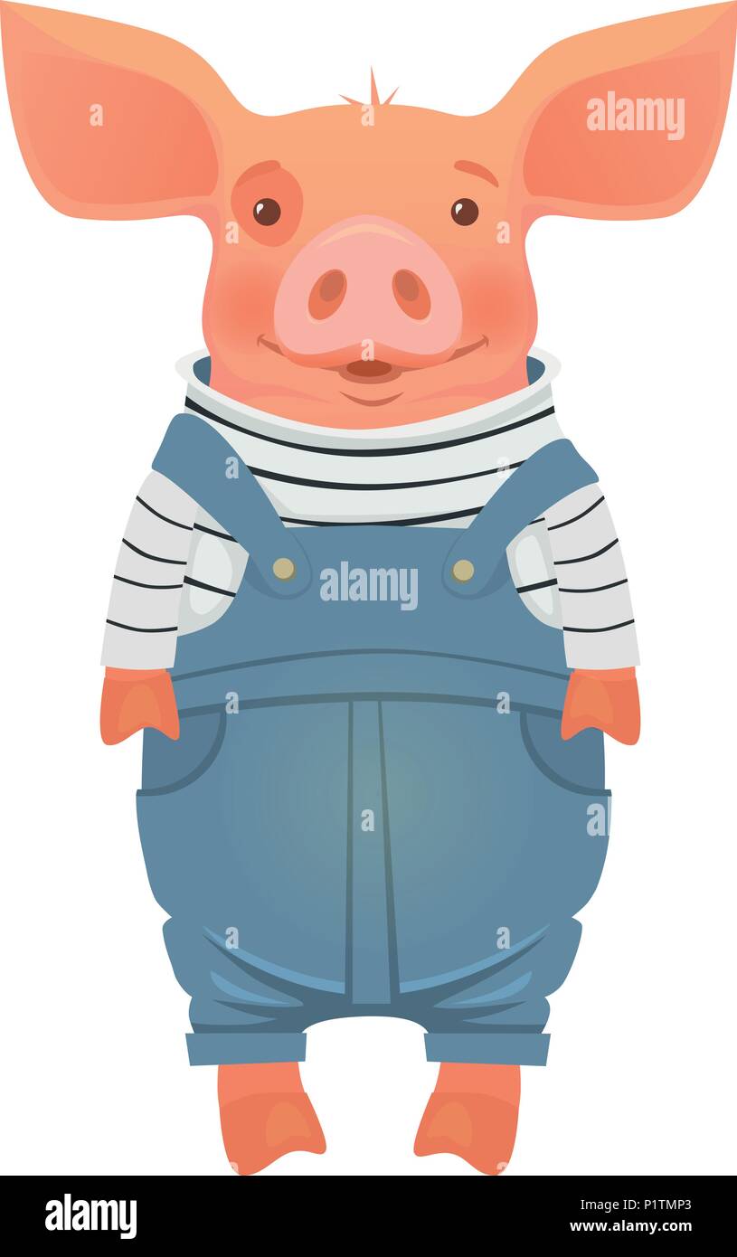 Cute pig cartoon. Pig in overalls vector illustration Stock Vector ...