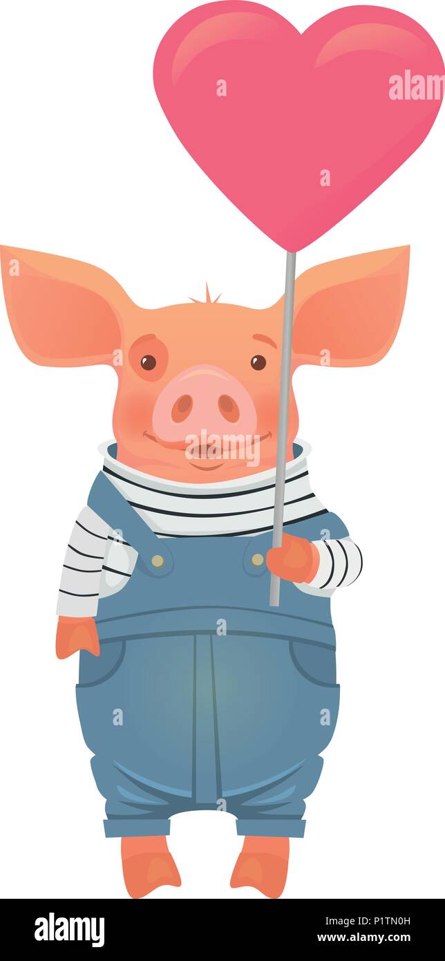 Cute pig holding heart . Cute animal. Heart sign vector illustration ...