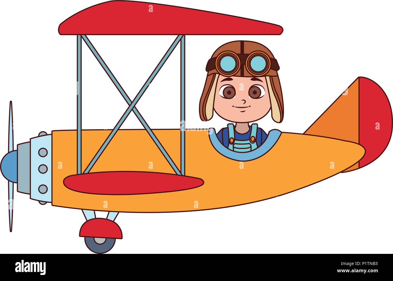 Cute boy flying in airplane Stock Vector Image & Art - Alamy