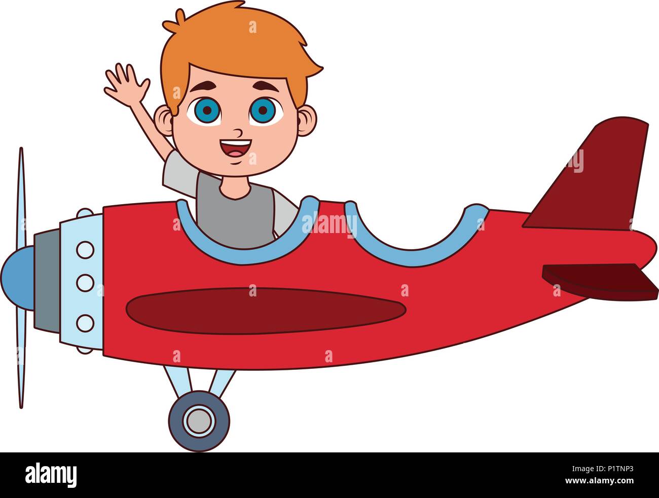 Cute boy flying in airplane Stock Vector Image & Art - Alamy