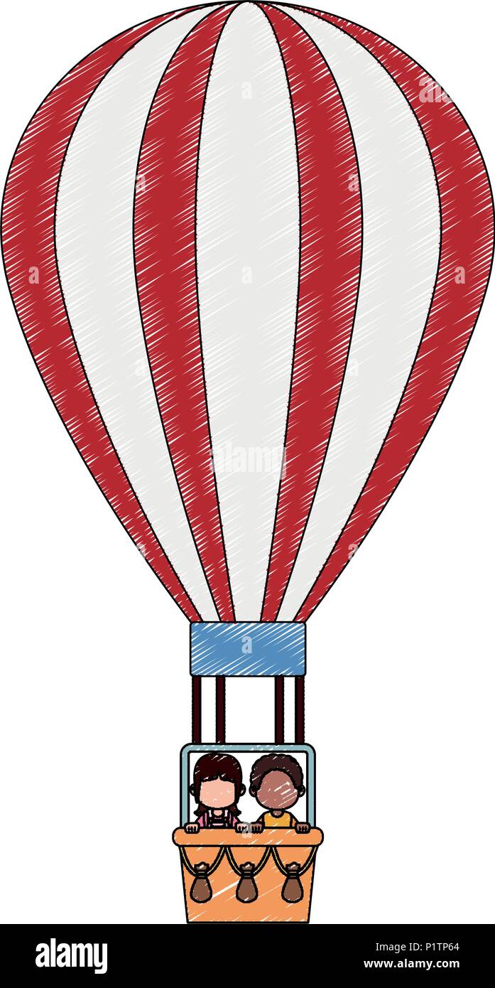 Kids flying in hot air balloon scribble Stock Vector Image & Art - Alamy
