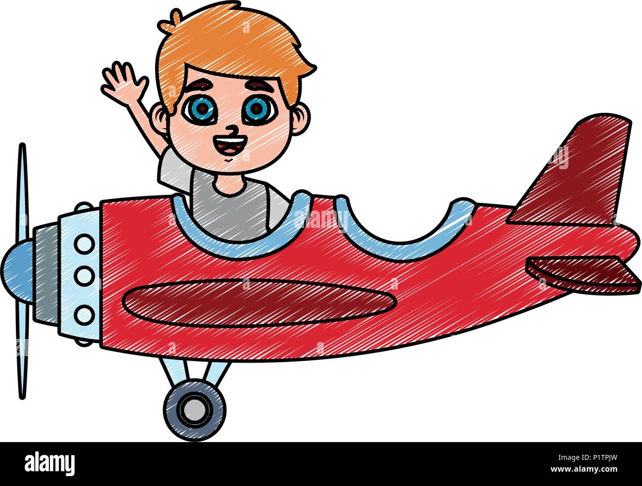 Cute boy flying in airplane scribble Stock Vector Image & Art - Alamy