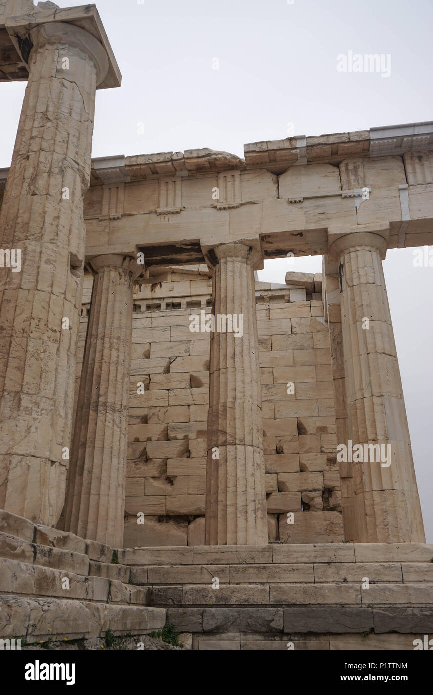Athens, Greece: Detail of the Propyla (entrance) of the Acropolis of ...