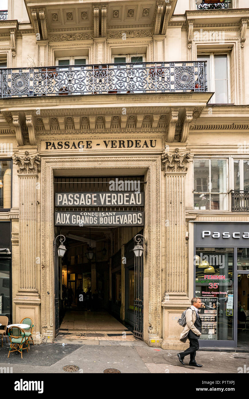 The facade to Passage Verdeau, one of Paris' Covered Passages Stock ...