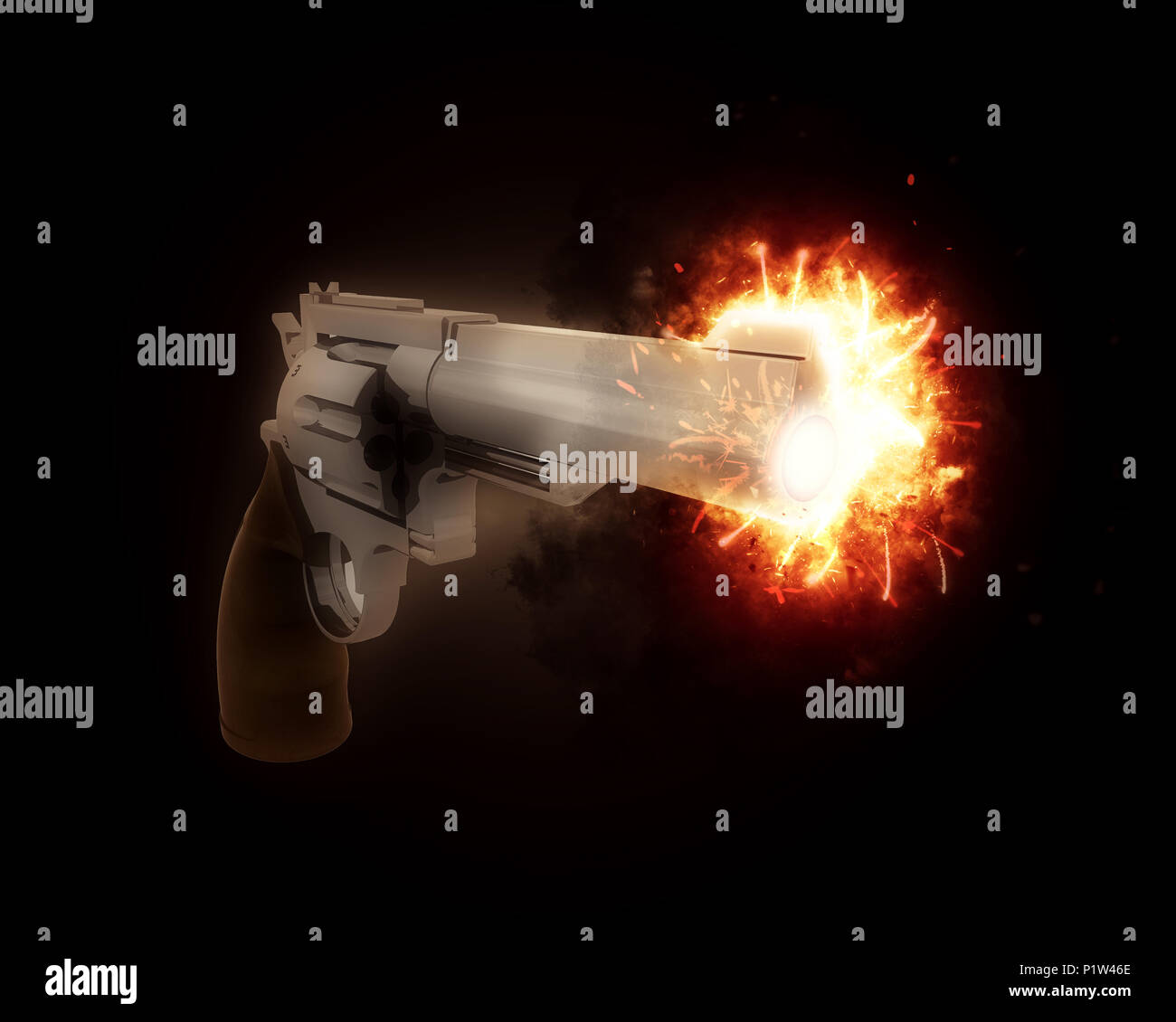 3D render of a gun with an exploding barrel Stock Photo - Alamy