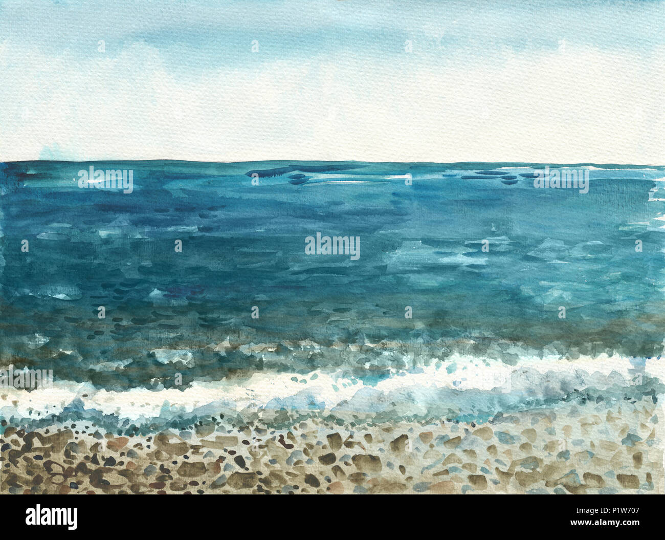 Ocean watercolor hand painting illustration Stock Photo - Alamy